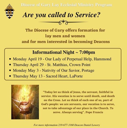 Info sessions set for Lay Ecclesial Ministry program | Diocese of Gary